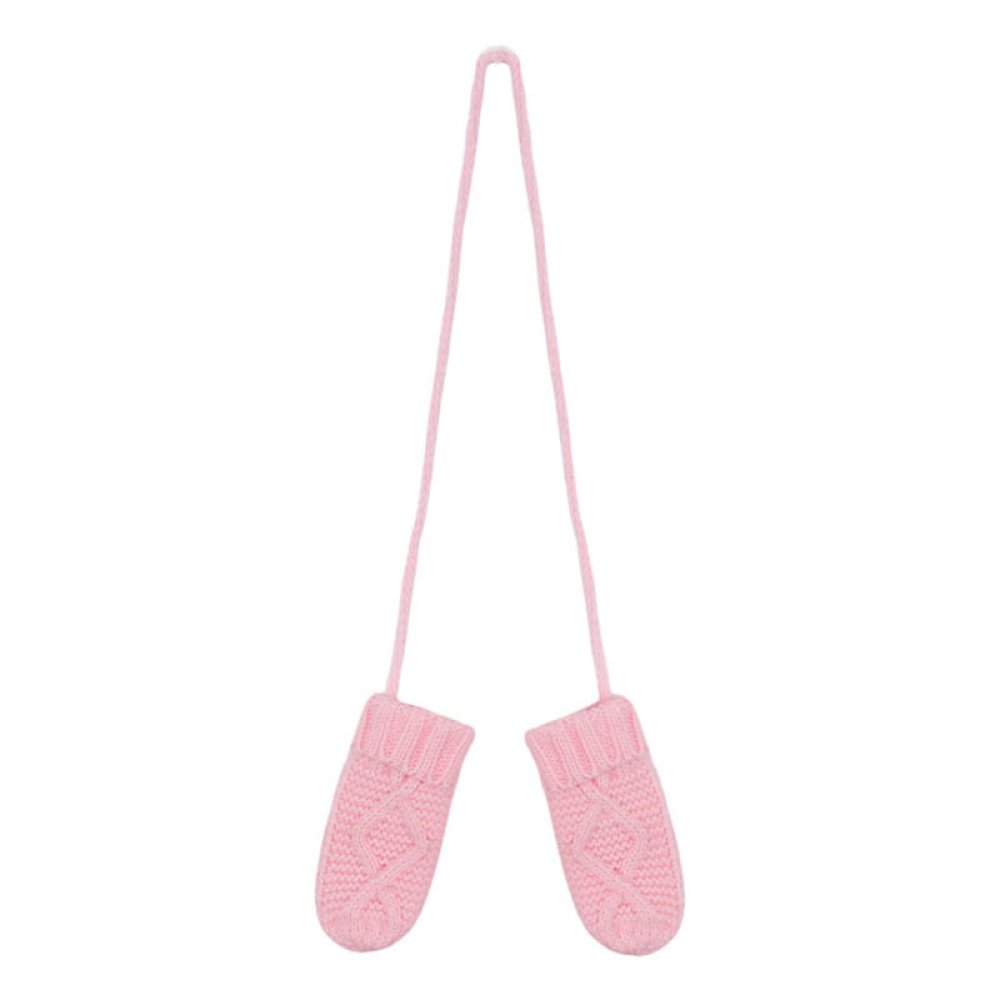 BM14-BP: Baby Pink Chain Knit Mittens w/String