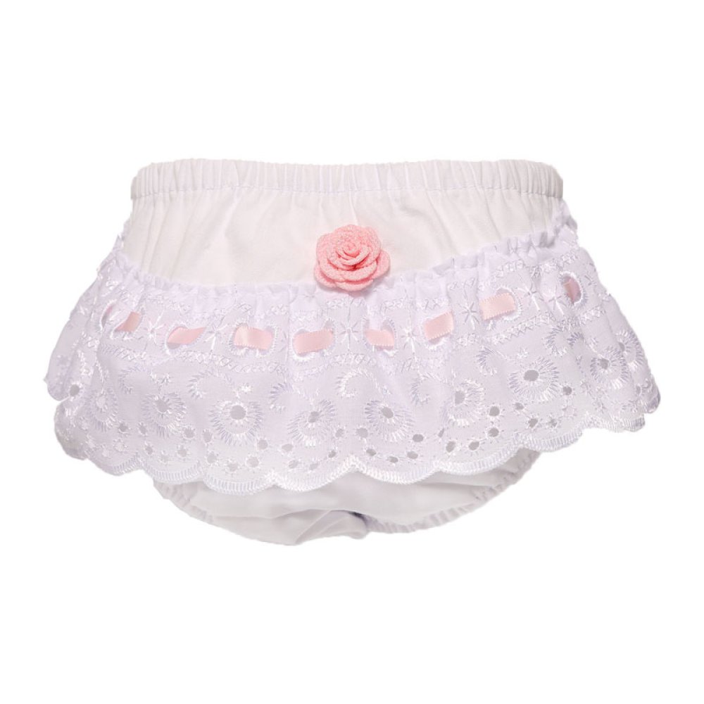 FP16-P: White/Pink Cotton Frilly Pants (NB-18 Months)