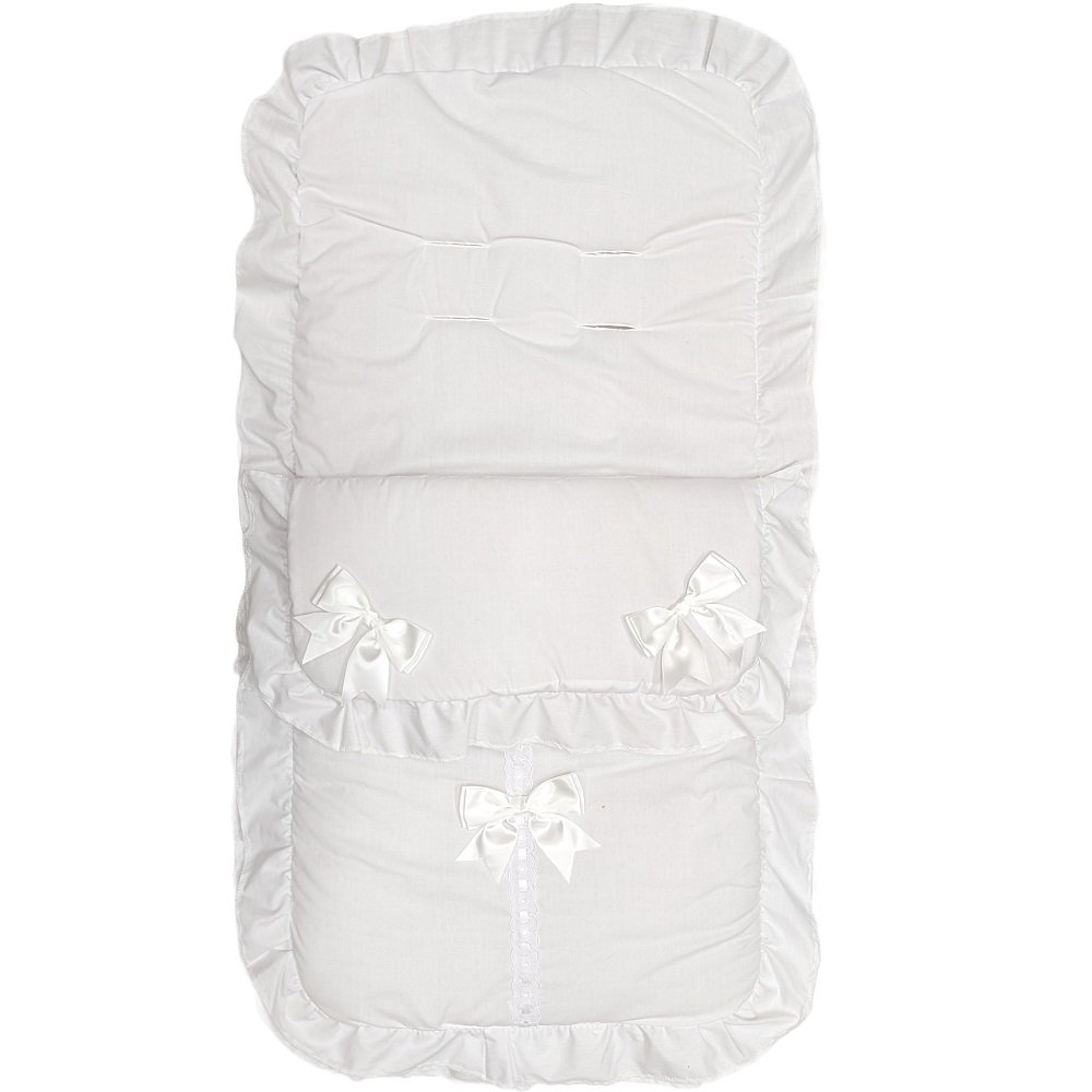 Plain White/White Footmuff/Cosytoe With Large Bows & Lace